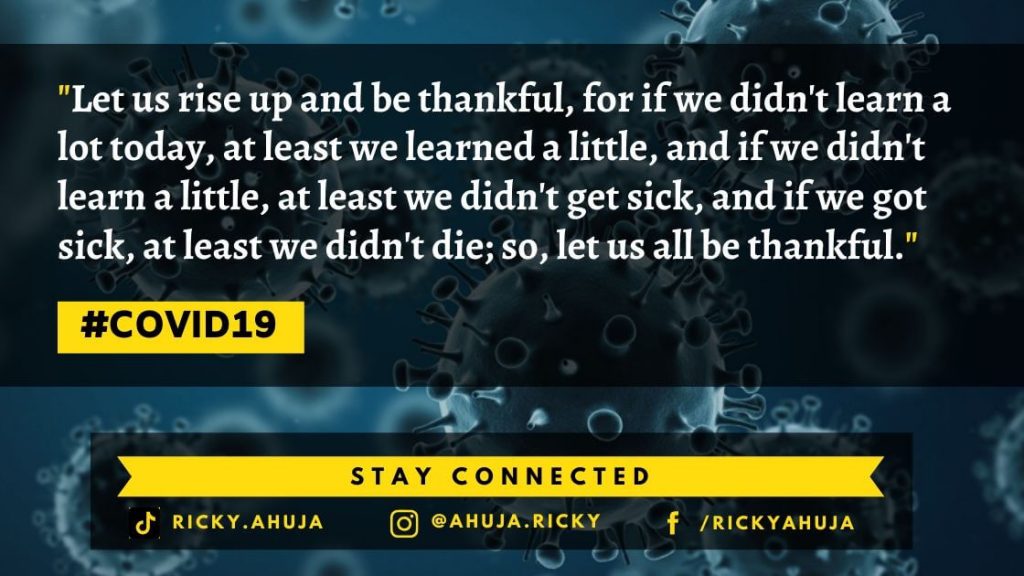 Inspirational quotes on dealing with coronavirus and covid19 - Ricky Ahuja